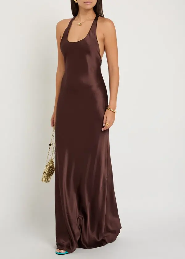 staud brown silk dress Staud Marcel Silk Dress Earth main image 1