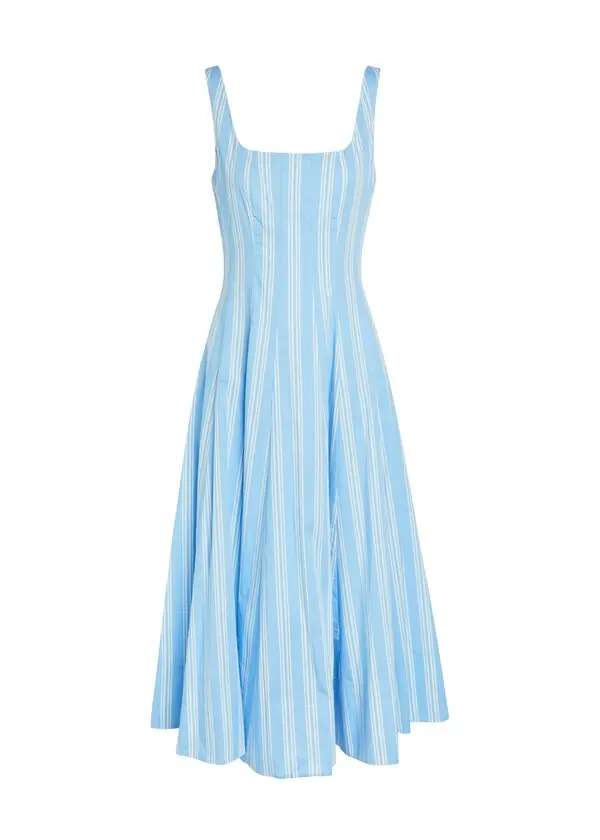 Staud Wells Striped Stretch-cotton Midi Dress - Light Blue