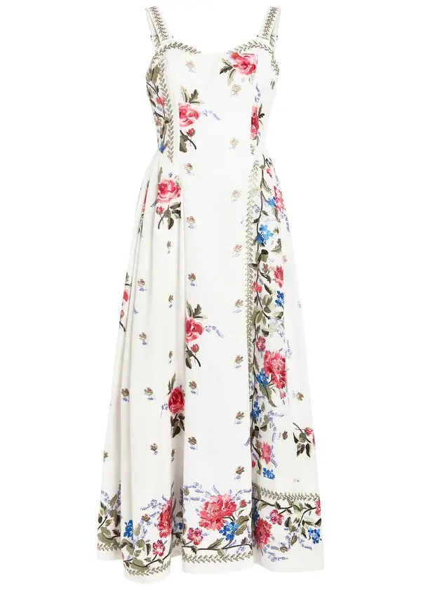 Erdem Floral-embroidered Boned Cotton Midi Dress - White