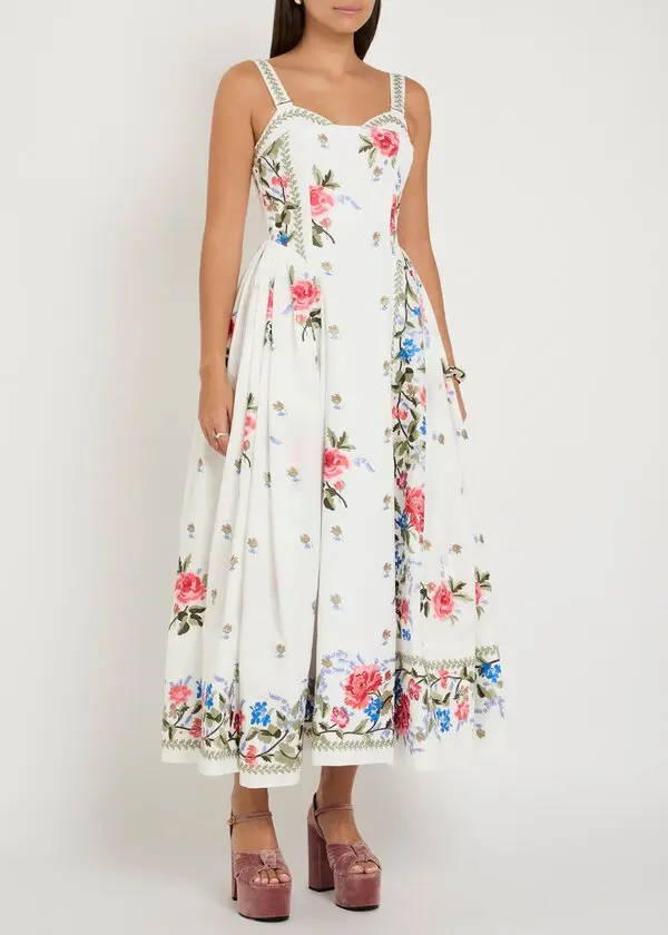 Erdem Floral-embroidered Cotton Midi Dress