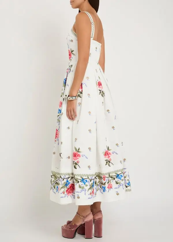 Erdem Floral-embroidered Cotton Midi Dress