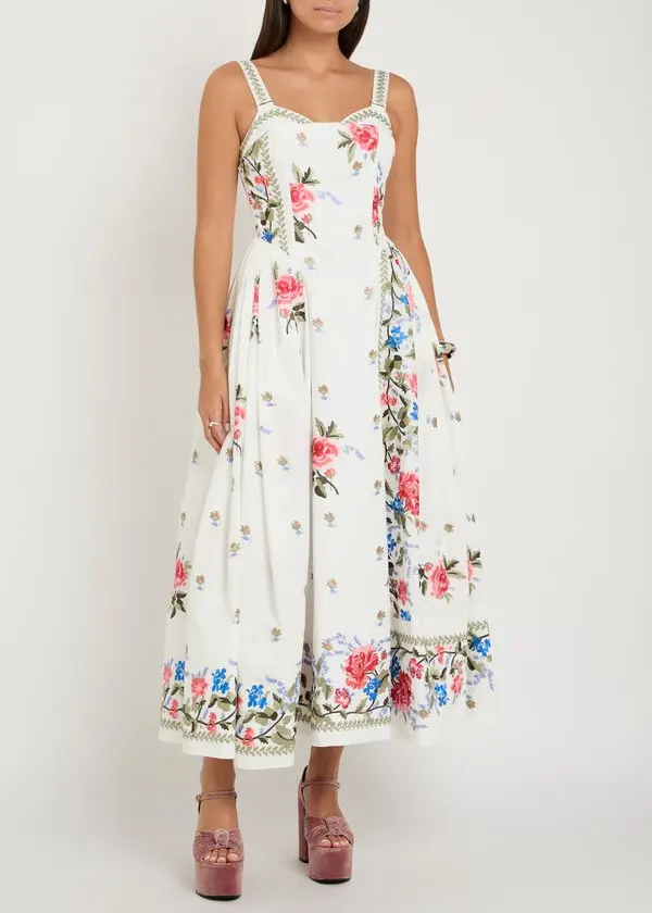 Erdem Floral-embroidered Cotton Midi Dress