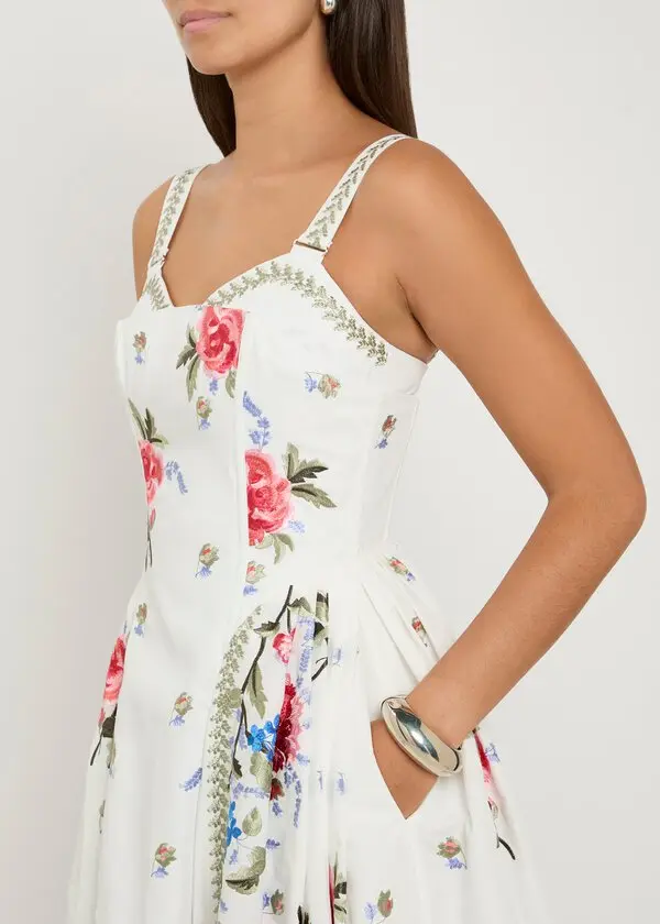 Erdem Floral-embroidered Cotton Midi Dress