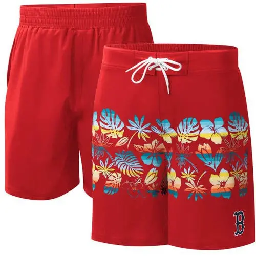 G-III SPORTS BY CARL BANKS Boston Sox Tropical Flora Print Swim Shorts - Red