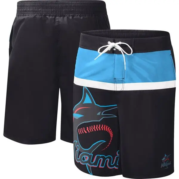 G-III SPORTS BY CARL BANKS Miami Marlins Sea Wind Swim Shorts - Black