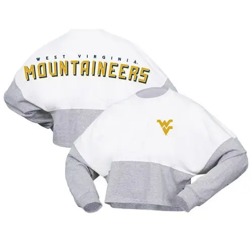 SPIRIT JERSEY West Virginia Mountaineers Heather Block Cropped Long Sleeve Jersey T-shirt - White