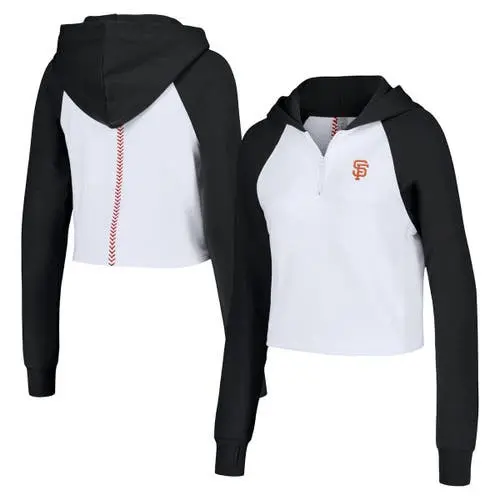 LUSSO San Francisco Giants Raglan Quarter-zip Cropped Pullover Hoodie - White
