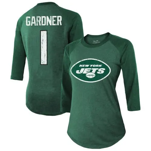 MAJESTIC THREADS Ahmad Sauce Gardner New York Jets Player Name & Number Tri-blend 3/4-sleeve Fitted T-shirt - Green