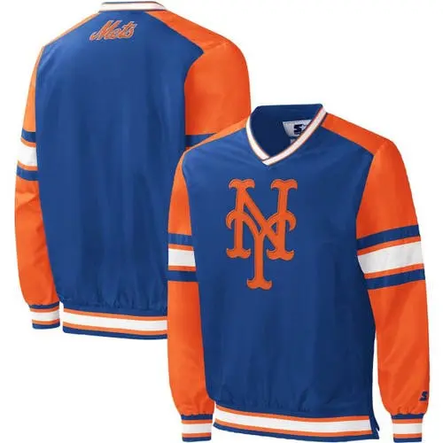 STARTER New York Mets Yardline V-neck Pullover Windbreaker - Royal