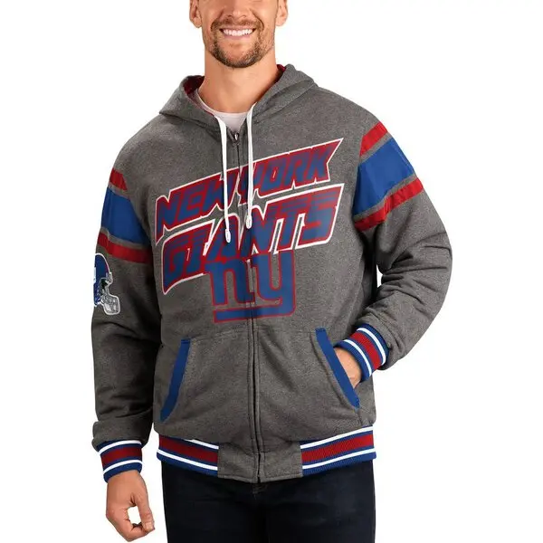 G-III SPORTS BY CARL BANKS Gray New York Giants Extreme Full Back Reversible Hoodie Full-zip Jacket - Royal