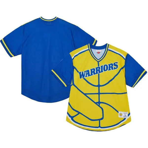 Mitchell & Ness Golden State Warriors Jumbotron 3.0 Mesh V-neck T-shirt - Gold
