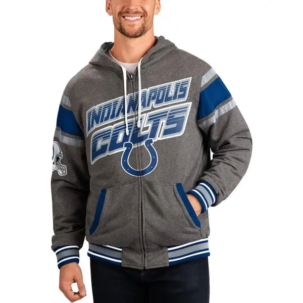 G-III SPORTS BY CARL BANKS Gray Indianapolis Colts Extreme Full Back Reversible Hoodie Full-zip Jacket - Royal