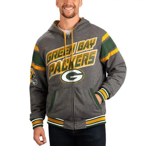 G-III SPORTS BY CARL BANKS Gray Bay Packers Extreme Full Back Reversible Hoodie Full-zip Jacket - Green