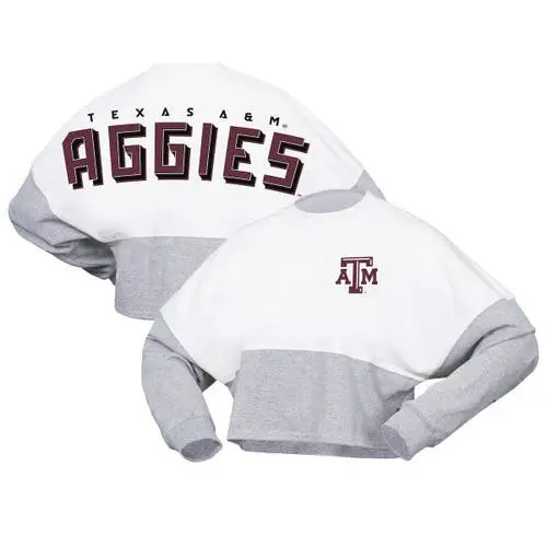 SPIRIT JERSEY Texas A&m Aggies Heather Block Cropped Long Sleeve Jersey T-shirt - White