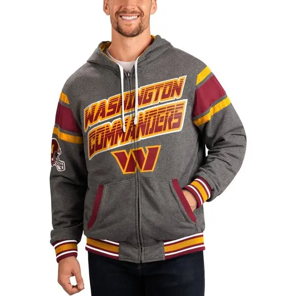 G-III SPORTS BY CARL BANKS Gray Washington Commanders Extreme Full Back Reversible Hoodie Full-zip Jacket - Burgundy