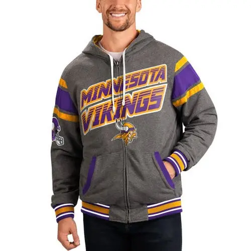 G-III SPORTS BY CARL BANKS Gray Minnesota Vikings Extreme Full Back Reversible Hoodie Full-zip Jacket - Purple