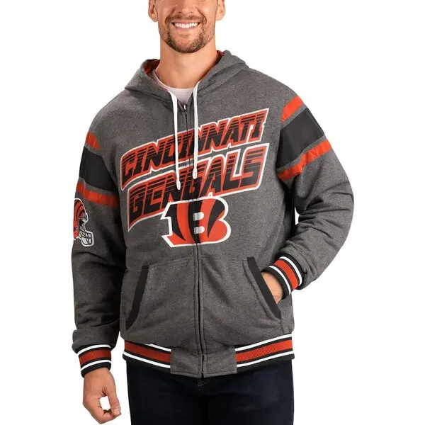 G-III SPORTS BY CARL BANKS Gray Cincinnati Bengals Extreme Full Back Reversible Hoodie Full-zip Jacket - Black