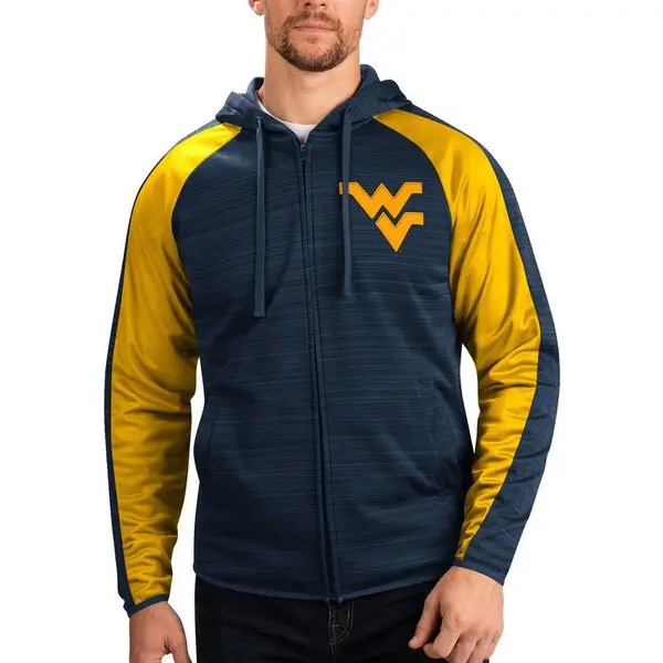 G-III SPORTS BY CARL BANKS West Virginia Mountaineers Neutral Zone Raglan Full-zip Track Jacket Hoodie - Navy