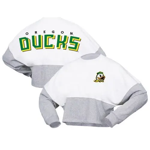 SPIRIT JERSEY Oregon Ducks Heather Block Cropped Long Sleeve Jersey T-shirt - White