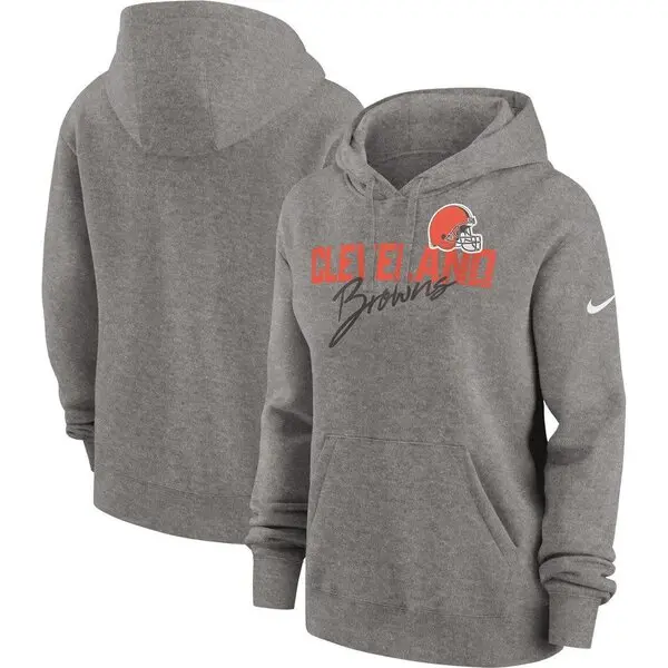 Nike Cleveland Browns Wordmark Club Fleece Pullover Hoodie - Heather Gray