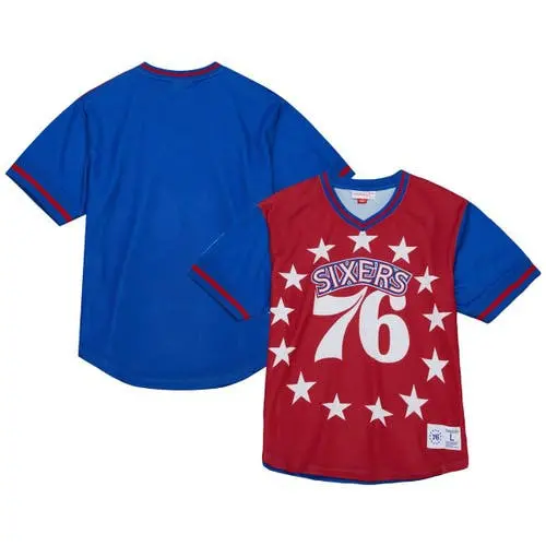 Mitchell & Ness Philadelphia 76ers Jumbotron 3.0 Mesh V-neck T-shirt - Red