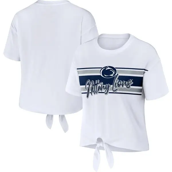 WEAR BY ERIN ANDREWS Penn State Nittany Lions Striped Front Knot Cropped T-shirt - White