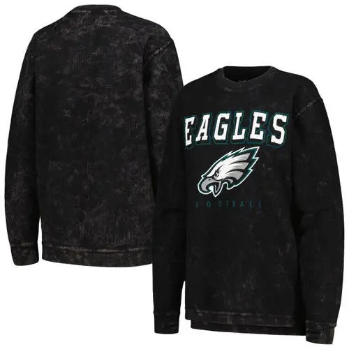 G-III 4HER BY CARL BANKS Philadelphia Eagles Comfy Cord Pullover Sweatshirt - Black