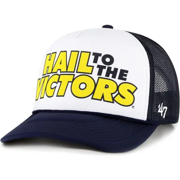 '47 Navy Michigan Wolverines Article Foam Front Trucker Hat - White