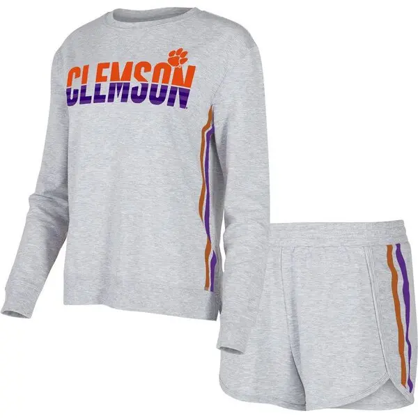 CONCEPTS SPORT Clemson Tigers Tri-blend Long Sleeve T-shirt And Shorts Set - Gray