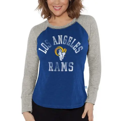 G-III 4HER BY CARL BANKS Heather Gray Los Angeles Rams Waffle Knit Raglan Long Sleeve T-shirt - Royal