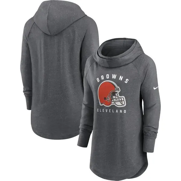 Nike Cleveland Browns Raglan Funnel Neck Pullover Hoodie - Heather Charcoal