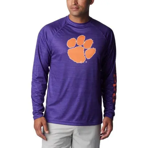 Columbia Clemson Tigers Pfg Terminal Tackle Omni-shade Raglan Long Sleeve T-shirt - Purple