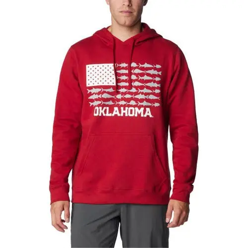 Columbia Oklahoma Sooners Pfg Fish Flag Ii Pullover Hoodie - Crimson