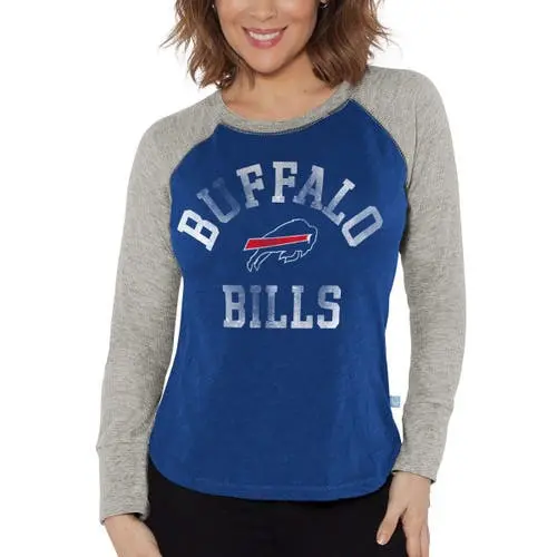 G-III 4HER BY CARL BANKS Heather Gray Buffalo Bills Waffle Knit Raglan Long Sleeve T-shirt - Royal