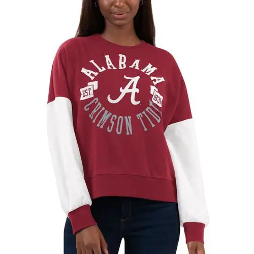 G-III 4HER BY CARL BANKS White Alabama Tide Team Pride Colorblock Pullover Sweatshirt - Crimson