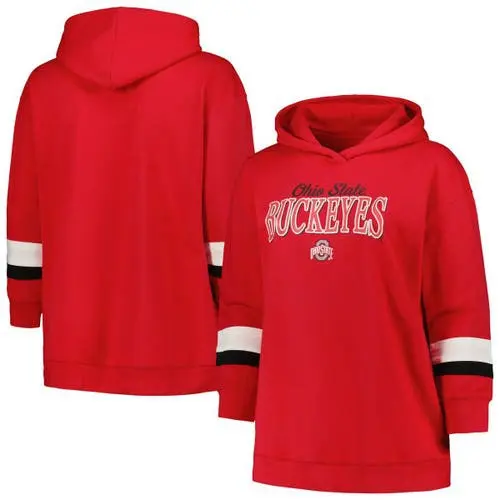 Profile Ohio State Buckeyes Badge Bridge Stripe Pullover Hoodie - Scarlet