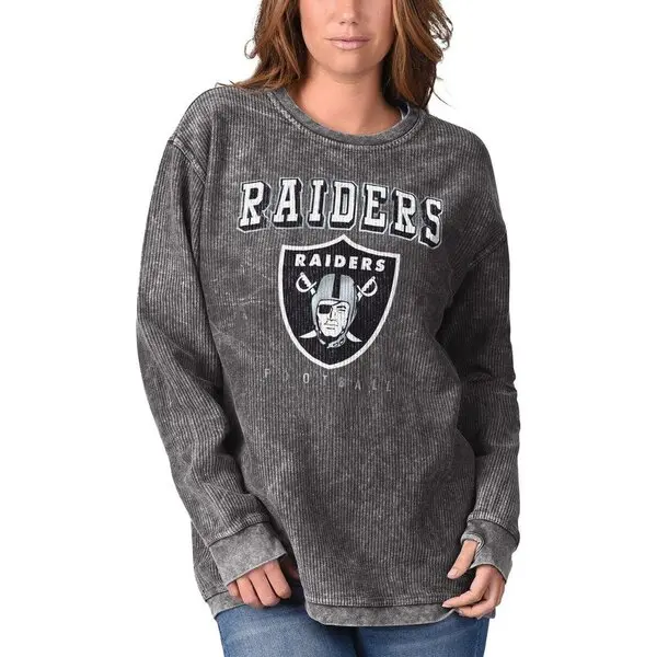 G-III 4HER BY CARL BANKS Las Vegas Raiders Comfy Cord Pullover Sweatshirt - Black