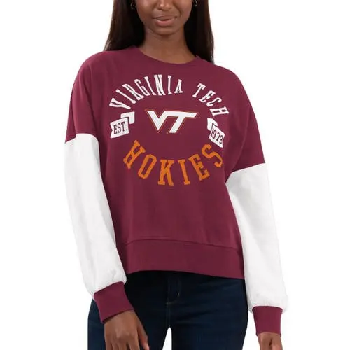 G-III 4HER BY CARL BANKS White Virginia Tech Hokies Team Pride Colorblock Pullover Sweatshirt - Maroon