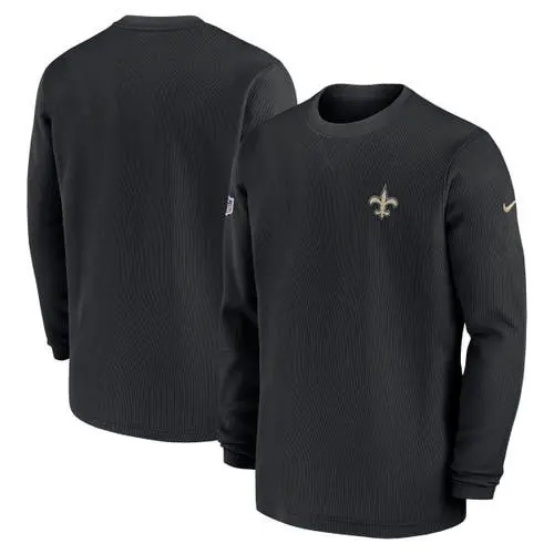 Nike New Orleans Saints 2023 Sideline Throwback Heavy Brushed Waffle Long Sleeve Top - Black
