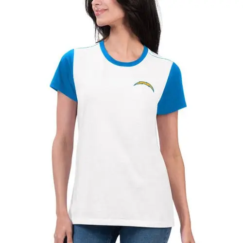 G-III 4HER BY CARL BANKS Powder Blue Los Angeles Chargers Fashion Illustration T-shirt - White