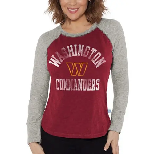 G-III 4HER BY CARL BANKS Heather Gray Washington Commanders Waffle Knit Raglan Long Sleeve T-shirt - Burgundy