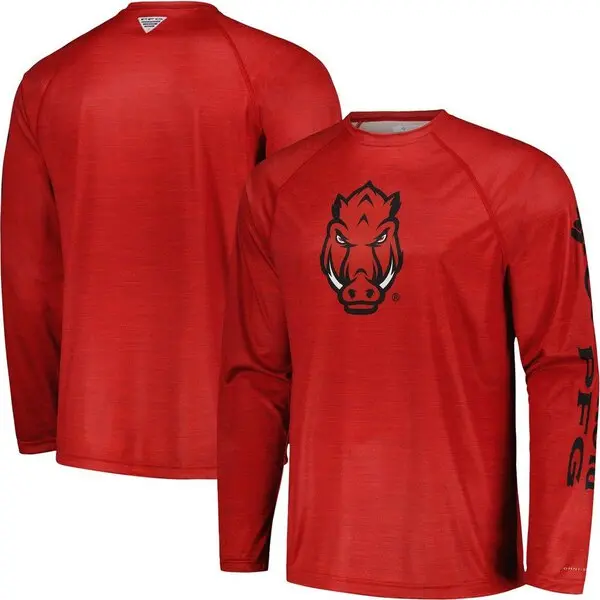 Columbia Arkansas Razorbacks Pfg Terminal Tackle Omni-shade Raglan Long Sleeve T-shirt - Cardinal