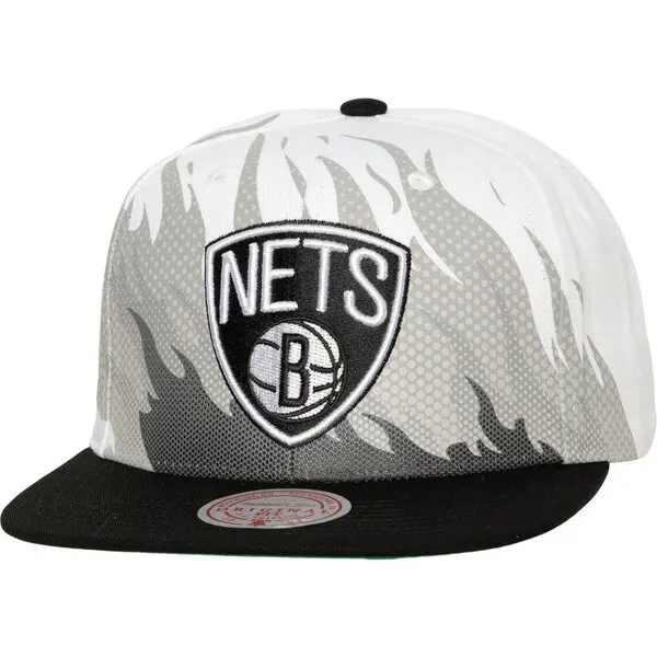 Mitchell & Ness Brooklyn Nets Hot Fire Snapback Hat - White