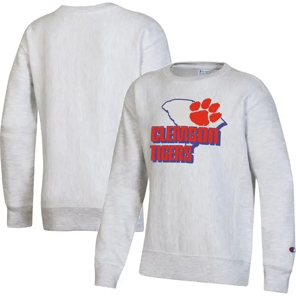 Champion Youth Clemson Tigers Reverse Weave Pullover Sweatshirt - Heather Gray