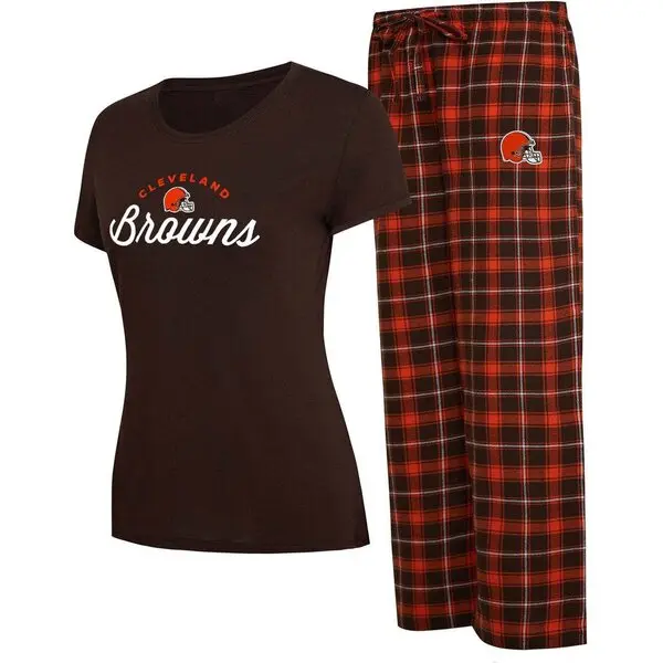 CONCEPTS SPORT Orange Cleveland S Arctic T-shirt & Flannel Pants Sleep Set - Brown