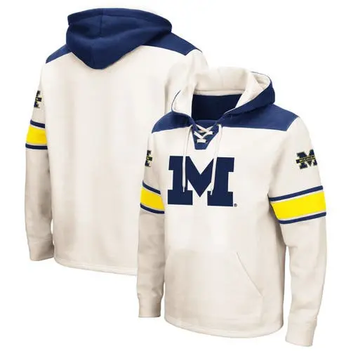 COLOSSEUM Michigan Wolverines Big & Tall Hockey Lace-up Pullover Hoodie - Cream