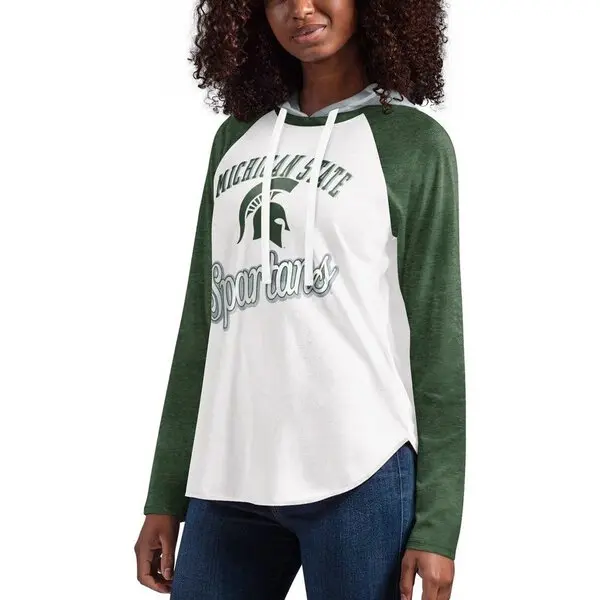 G-III 4HER BY CARL BANKS Green Michigan State Spartans From The Sideline Raglan Long Sleeve Hoodie T-shirt - White