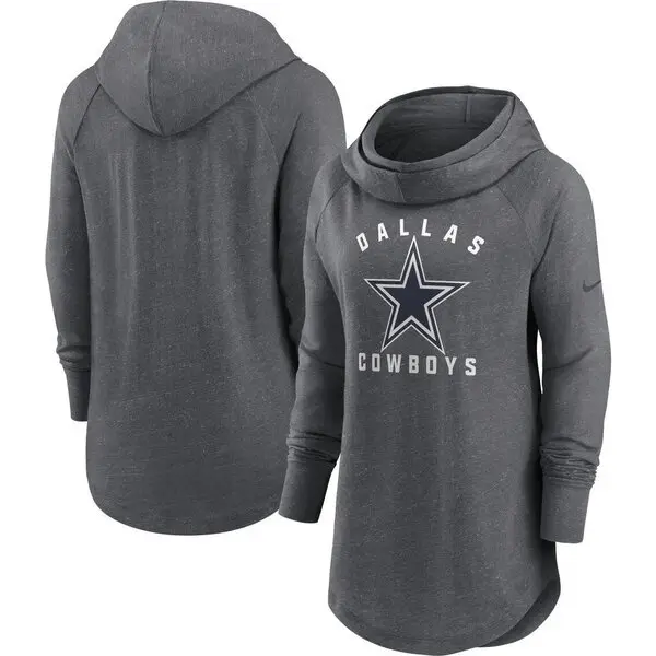Nike Dallas Cowboys Raglan Funnel Neck Pullover Hoodie - Heather Charcoal