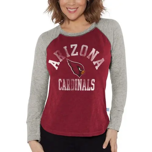 G-III 4HER BY CARL BANKS Heather Gray Arizona S Waffle Knit Raglan Long Sleeve T-shirt - Cardinal