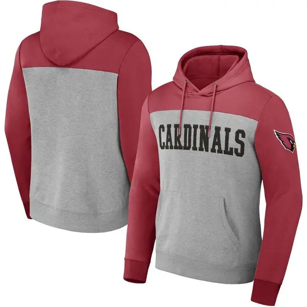 NFL X DARIUS RUCKER Collection Fanatics Arizona Cardinals Color Blocked Pullover Hoodie - Heather Gray
